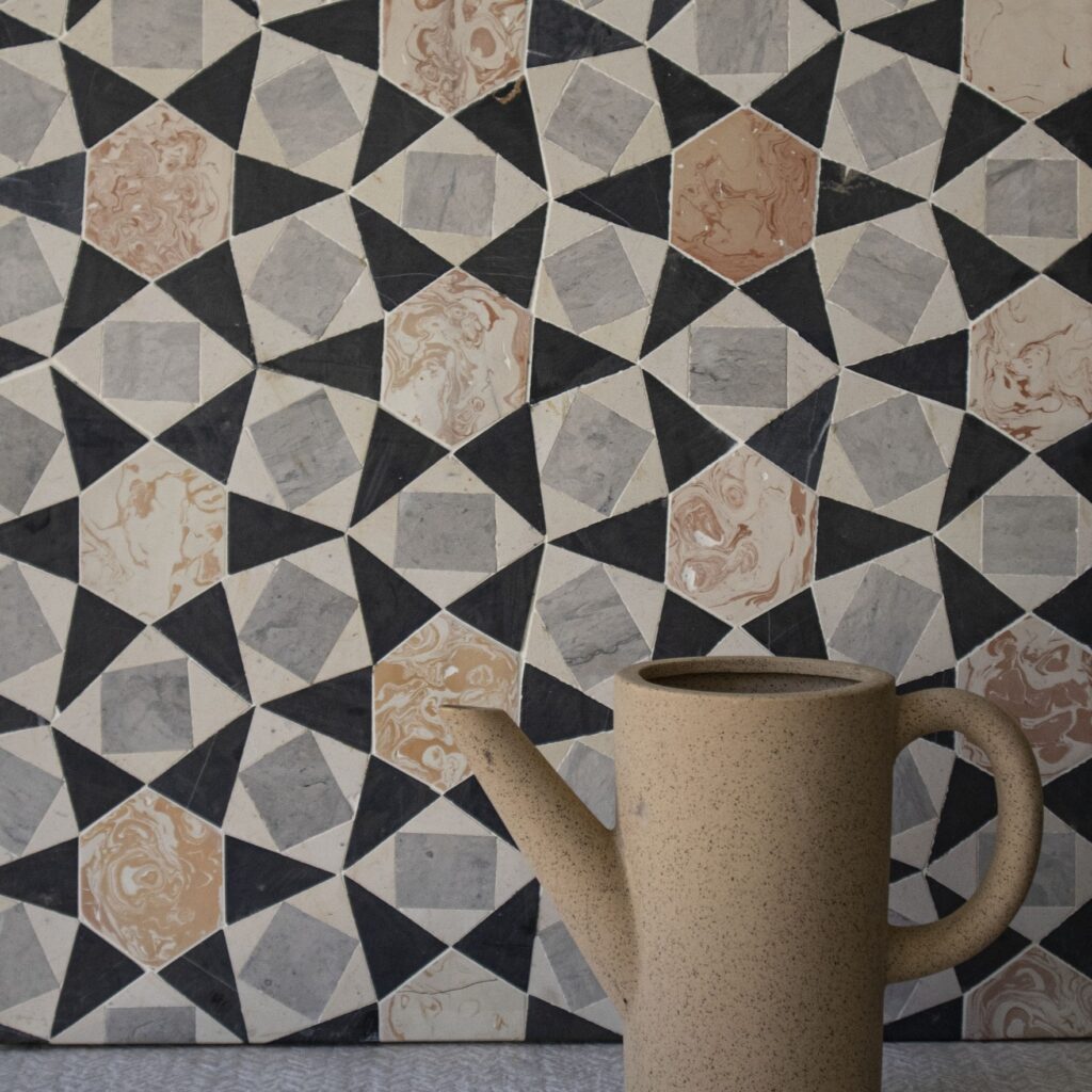 Stargazer White, Black, Grey & Terra Cotta Limestone Mosaic - CasaSymari